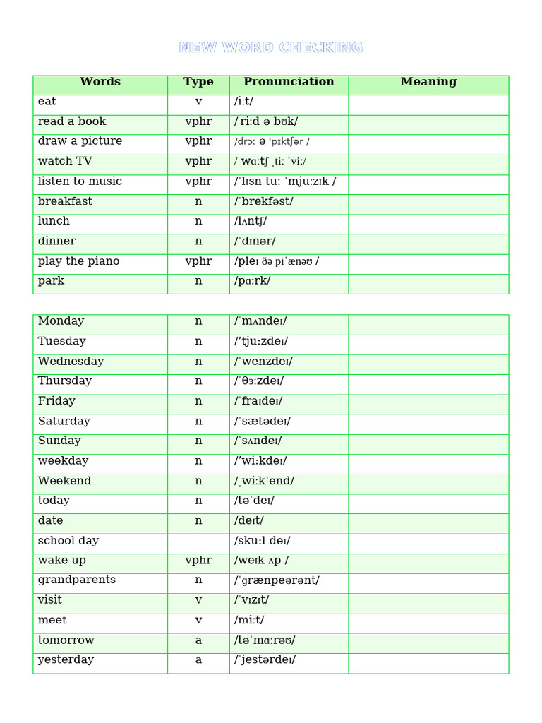 English Vocabulary for 3rd Grade | PDF