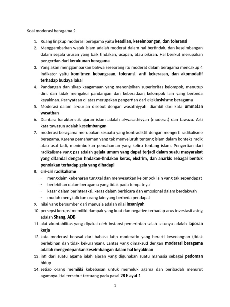 Soal 2 Moderasi Beragama | PDF