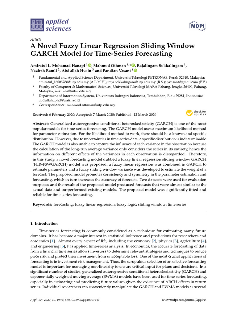 A Novel Fuzzy Linear Regression Sliding Window GARCH Model For Time-Series Forecasting | PDF ...