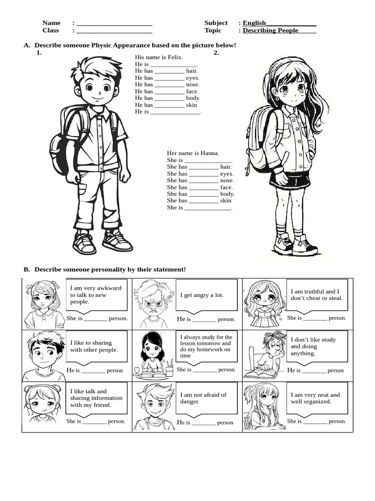 CH 1 Describing People Worksheet | PDF