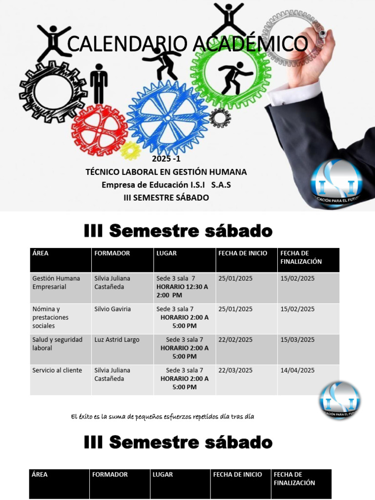 Calendario Académico 2025 Gestión Humana | PDF