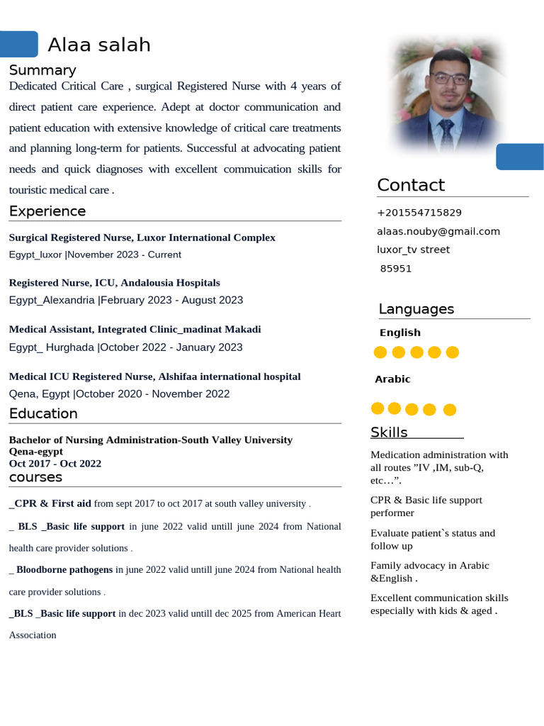 Alaa Salah Resume 2024 PDF | PDF | Nursing | Intensive Care Medicine