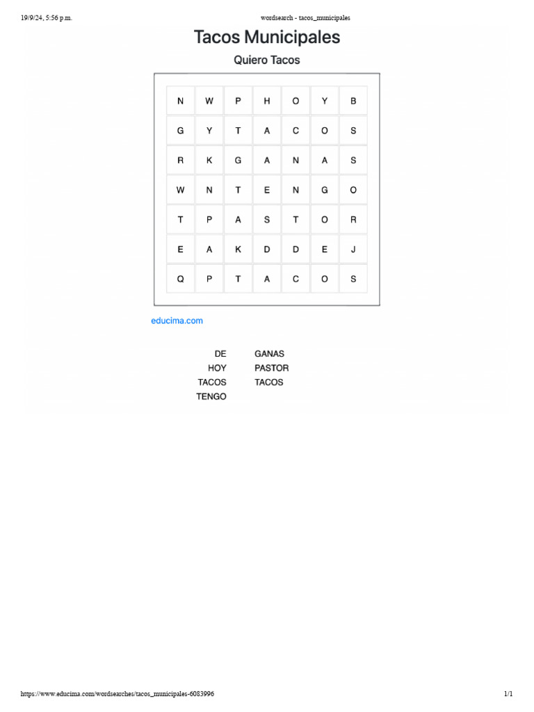 Word Search: Tacos Municipales | PDF