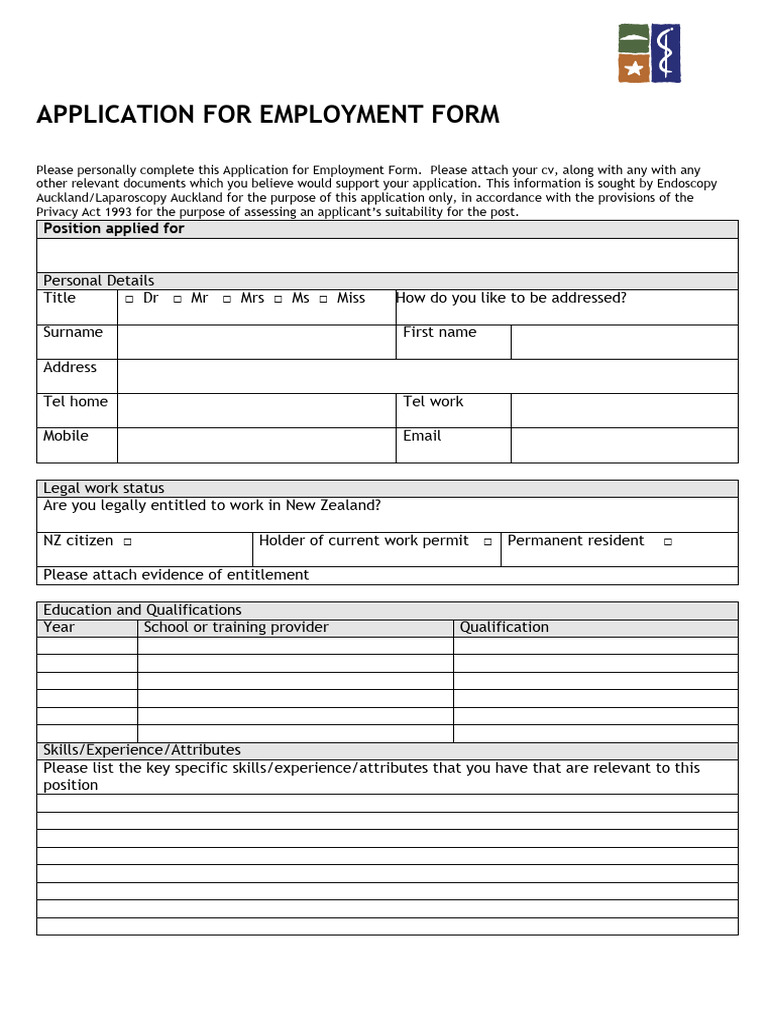 Endoscopy Laparoscopy Job Application Form | PDF | Occupational Safety ...