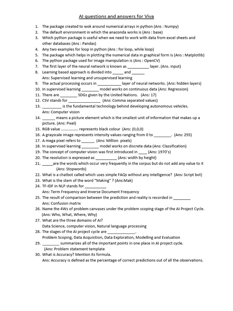AI Questions and Answers - Viva | PDF | Accuracy And Precision ...