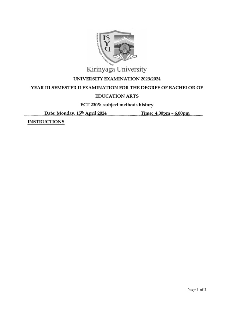 ECT 2305 Subject Methods History Year III Semester II | PDF