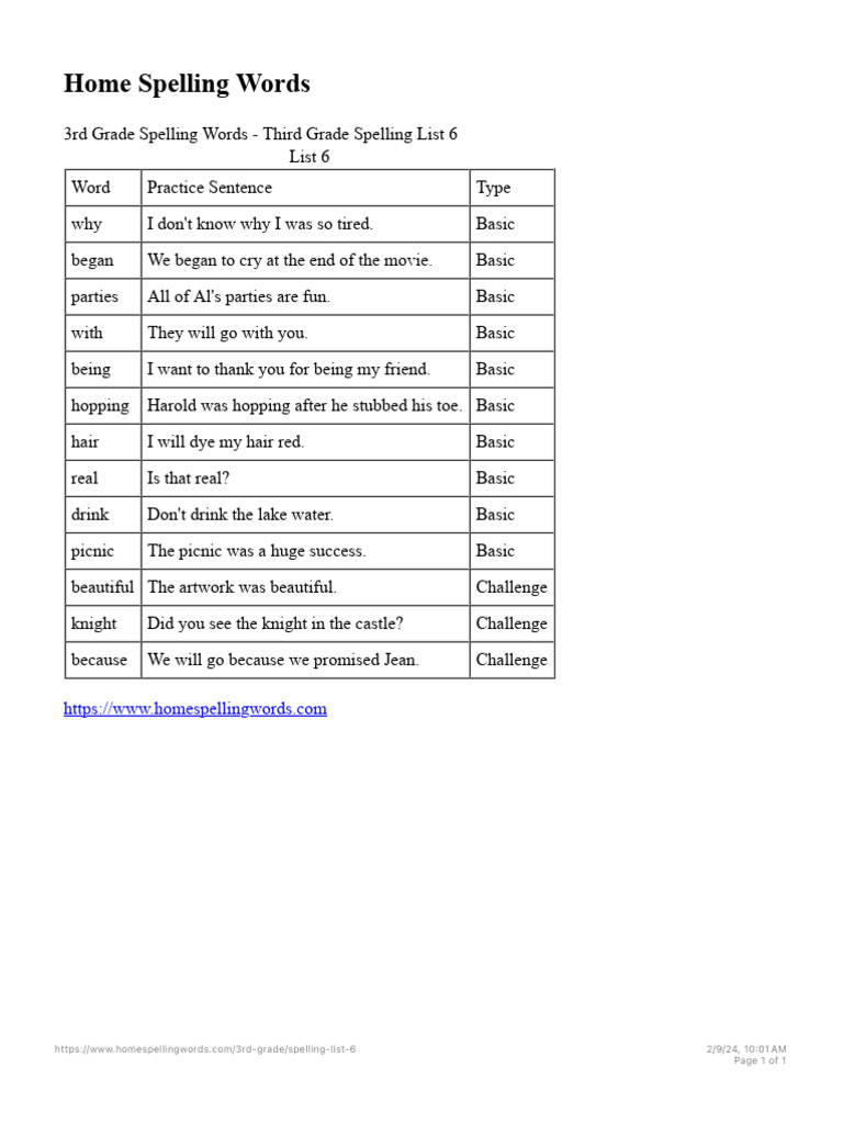 Spelling List 6 | PDF