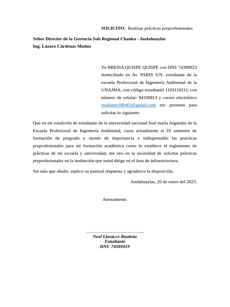 SOLICITUD de Practicas | PDF