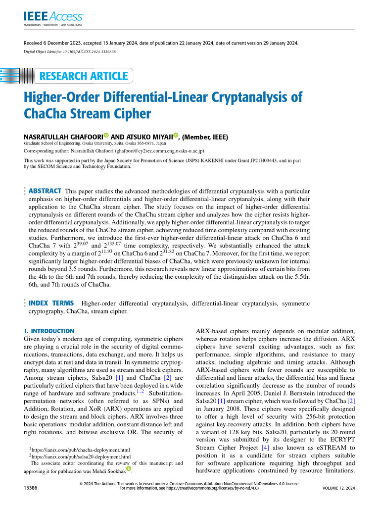 Higher-Order Differential-Linear Cryptanalysis of ChaCha Stream Cipher | PDF | Cryptanalysis ...