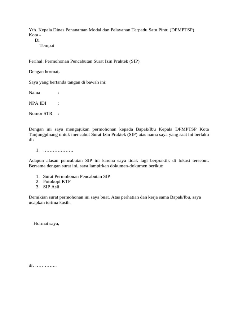 Permohonan Pencabutan SIP Praktek Medis | PDF