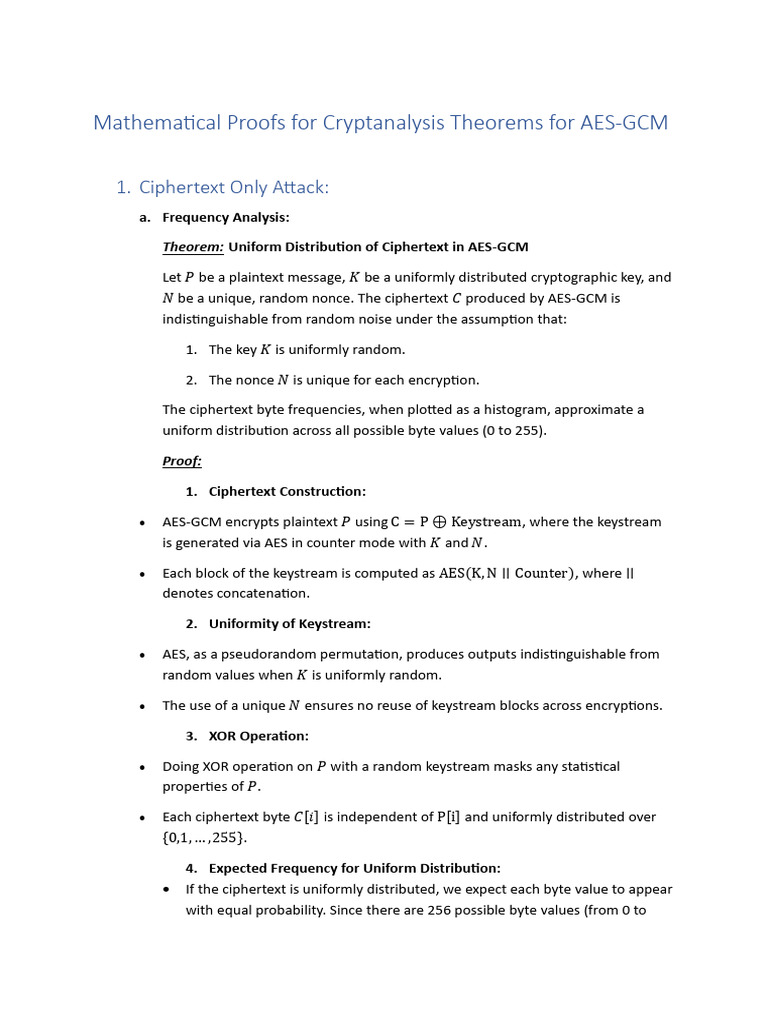 Cryptanalysis Theorems for AES-GCM | PDF