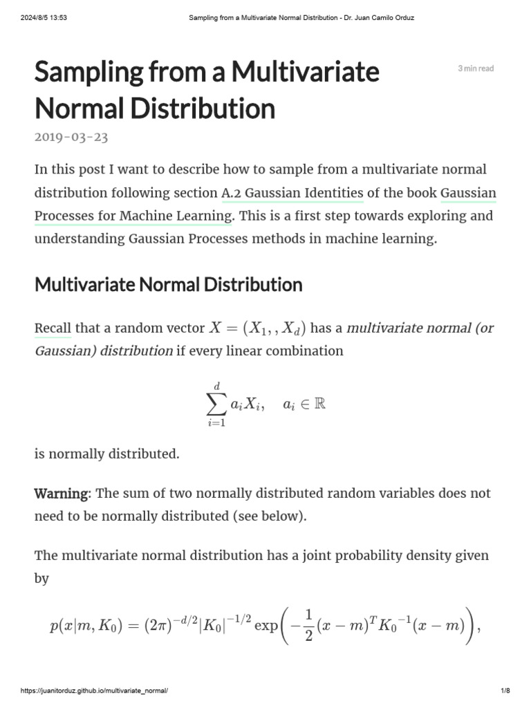 Sampling From A Multivariate Normal Distribution - Dr. Juan Camilo ...