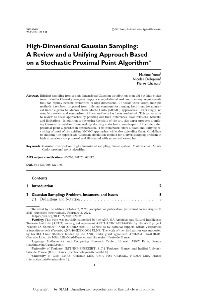 High-Dimensional Gaussian SamplingA Review and A Unifying Approach Basedon A Stochastic Proximal ...