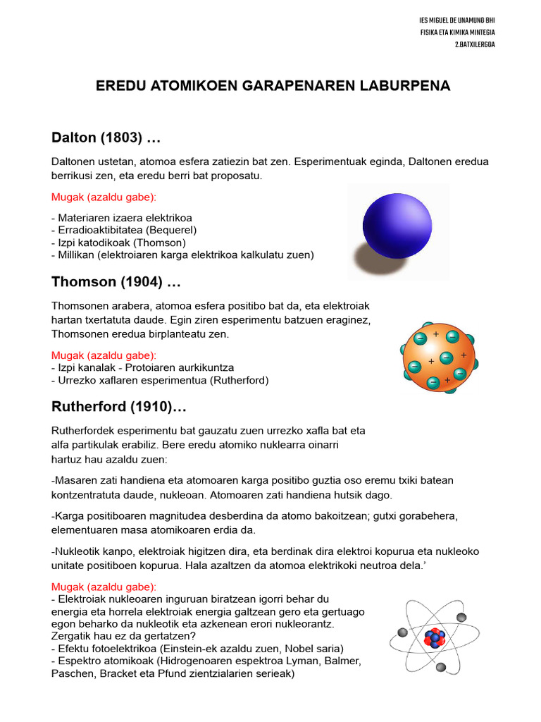Eredu atomikoen garapena | PDF