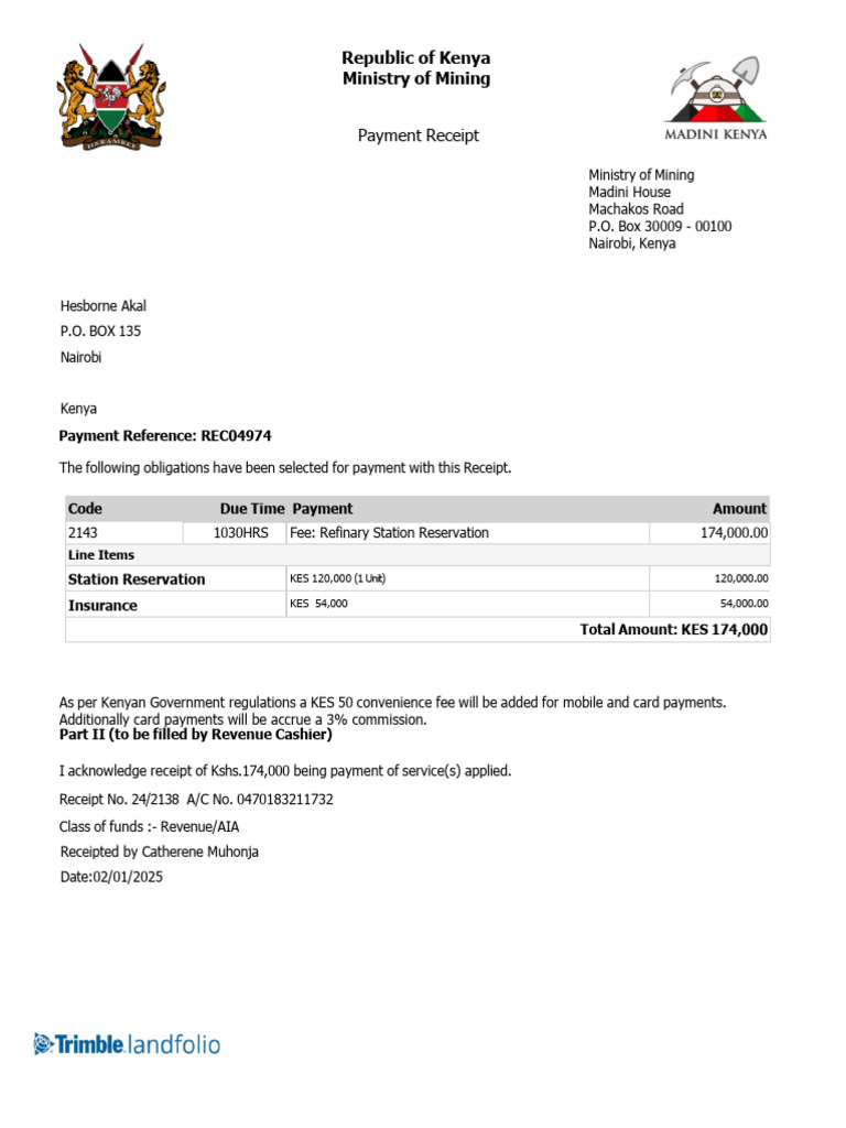 Kenya Mining Payment Receipt Details | PDF