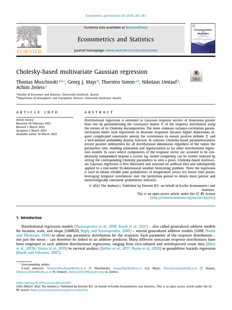 Cholesky-Based Multivariate Gaussian Regression | PDF | Regression Analysis | Normal Distribution