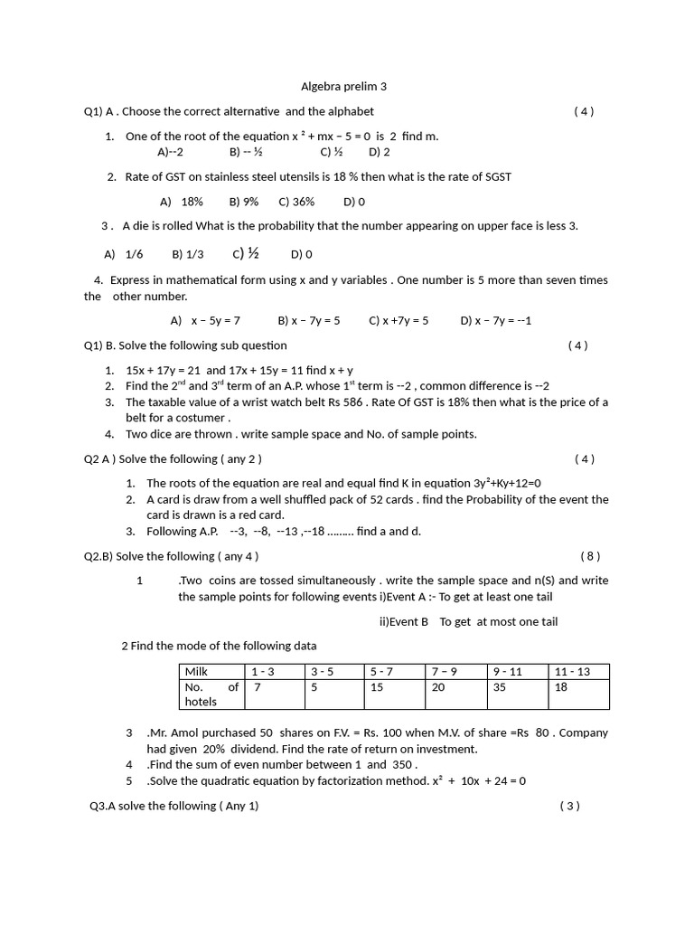 prelim 3 | PDF | Equations | Algebra
