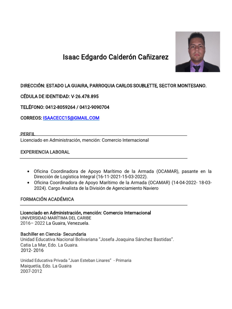 1711922929-Sintesis Curricular Isaac Calderon | PDF | Venezuela | Economias