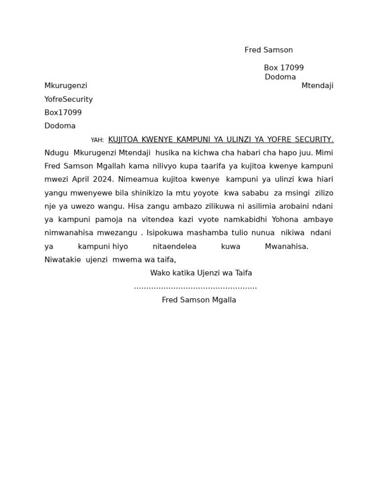 Fred Samson Letter | PDF