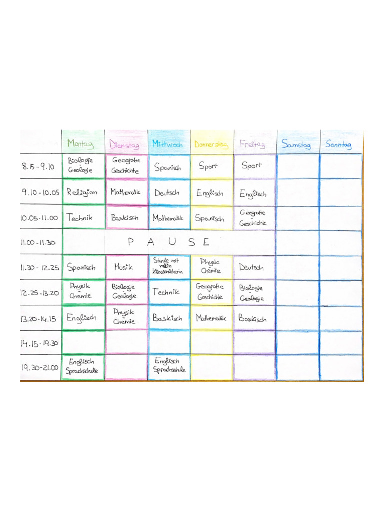 Mein Stundenplan | PDF