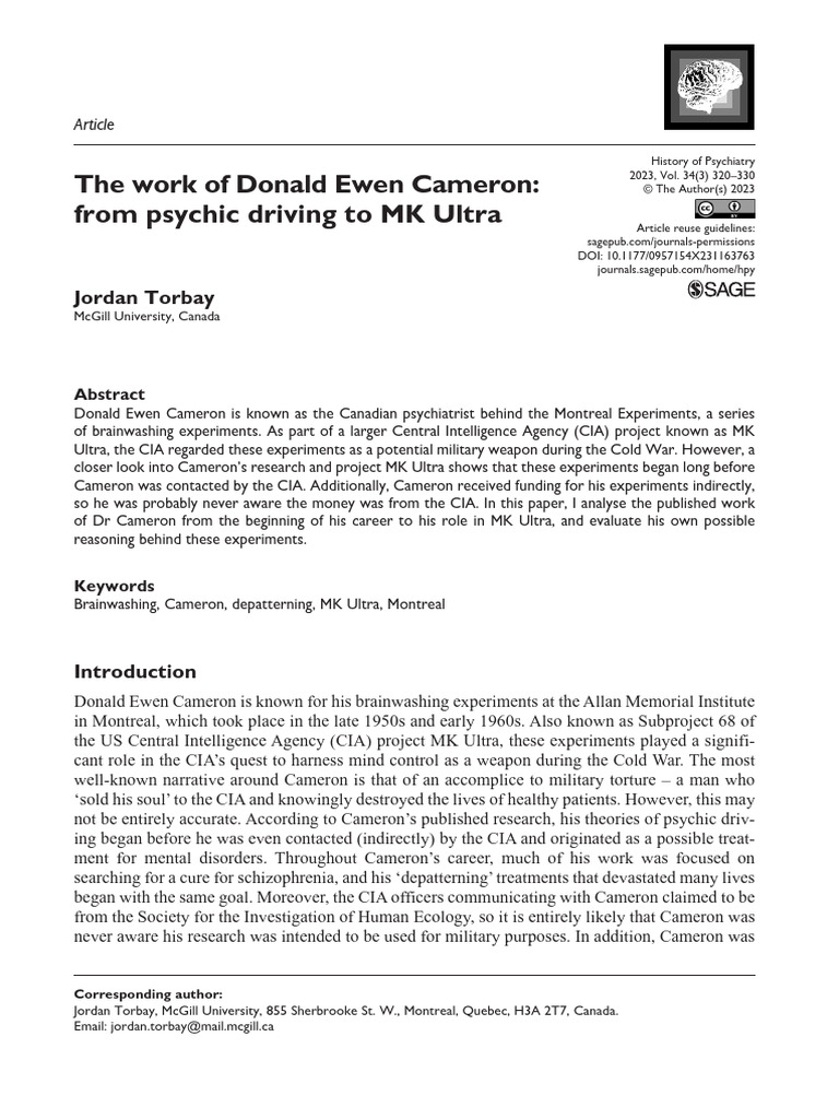 Cameron's Role in MK Ultra Experiments | PDF | Schizophrenia | Psychiatry