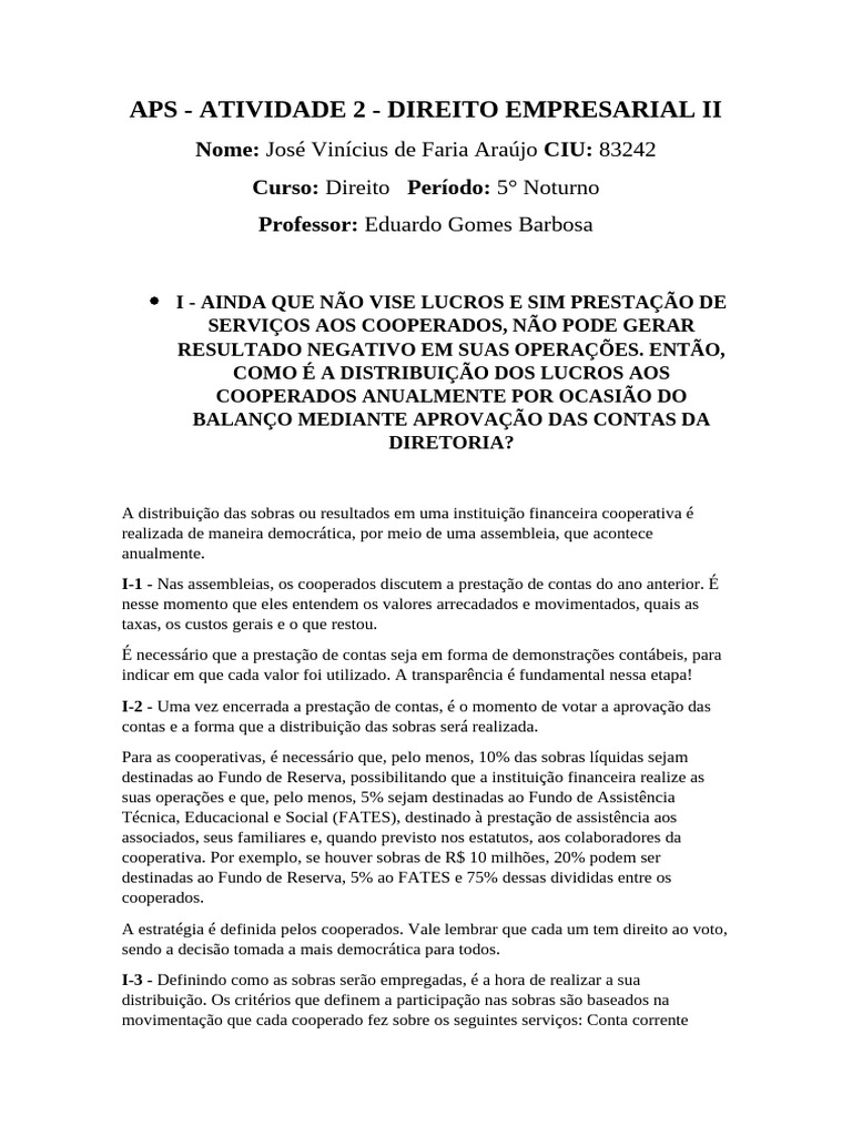 Aps2 Empresarial Ii | PDF | Cooperativa | Crédito