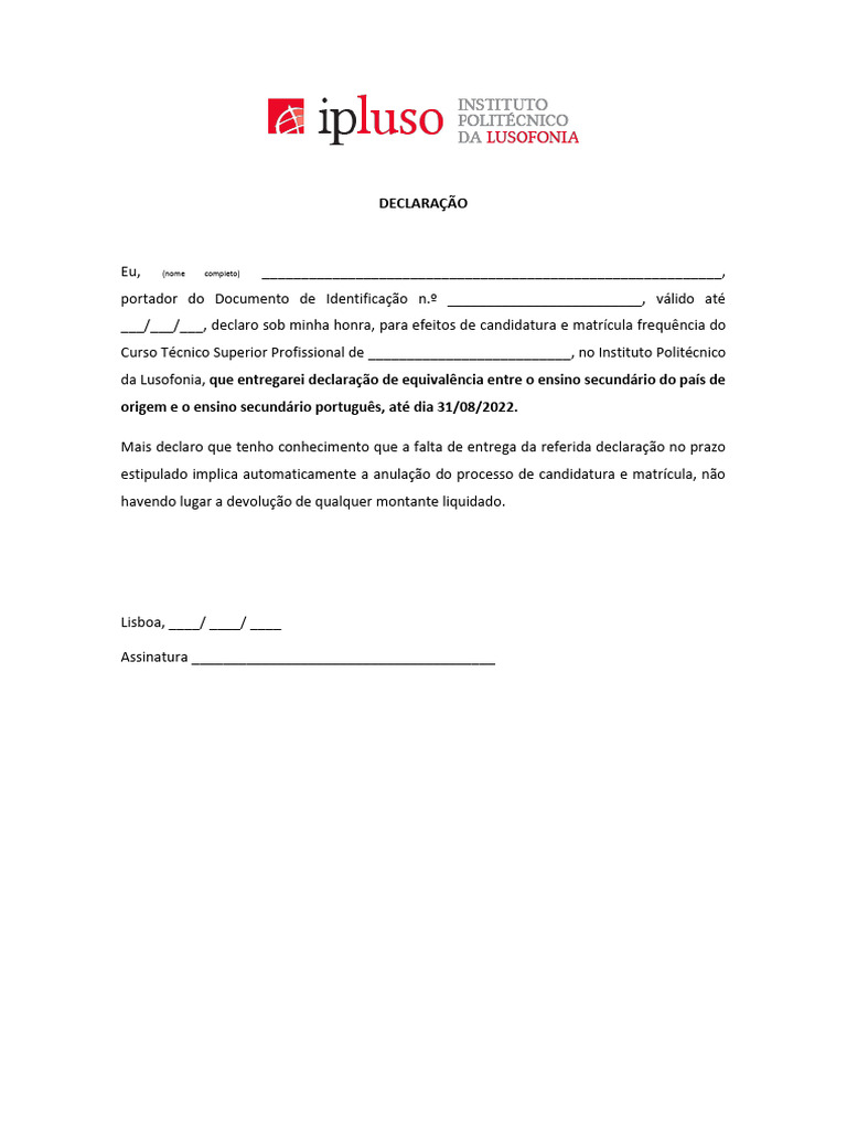 entityphoto126278DeclaraçãodeHonraCTSP IPLUSO | PDF