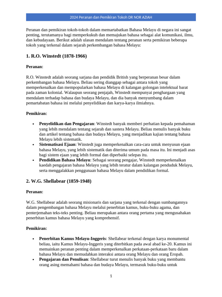 Sumbangan Tokoh dalam Bahasa Melayu | PDF