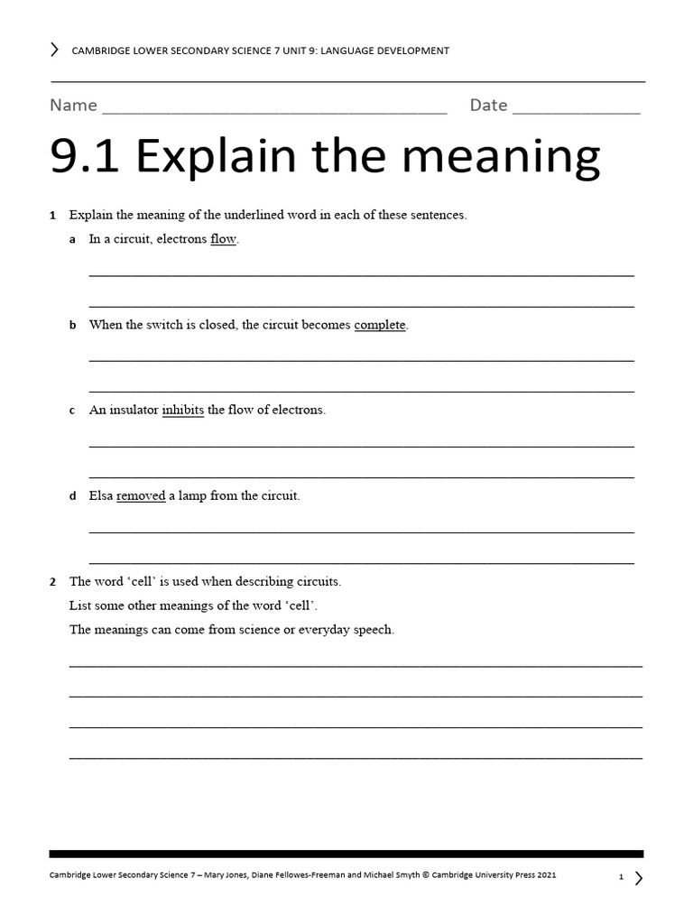 S7 U9 Language Worksheets | PDF | Materials Science | Electromagnetism