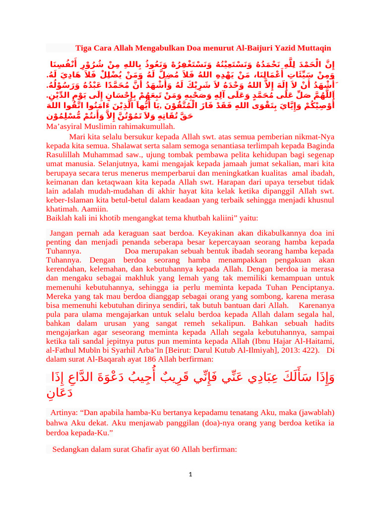 Tiga Cara Allah Mengabulkan Doa | PDF
