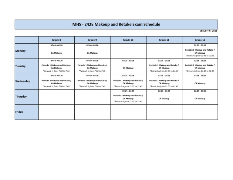 2425 MHS Term 02 Make Up Schedule | PDF