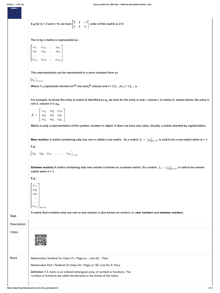 Matrices and Determinants | PDF | Matrix (Mathematics) | Determinant