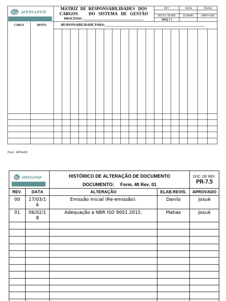 FORM. 48 Matriz de Responsabilidade Dos Cargos REV.01 | PDF