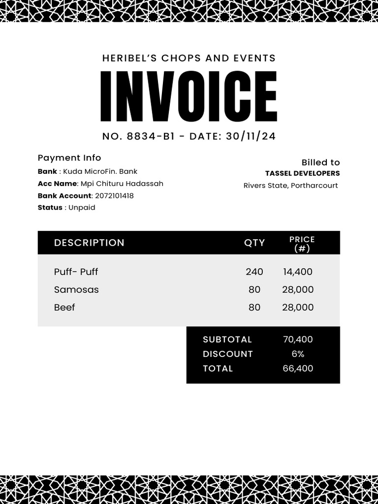 Unpaid Invoice for Heribel's Chops | PDF