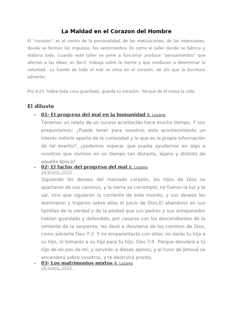 La Maldad en el Corazón Humano | PDF | Noé | Pecado