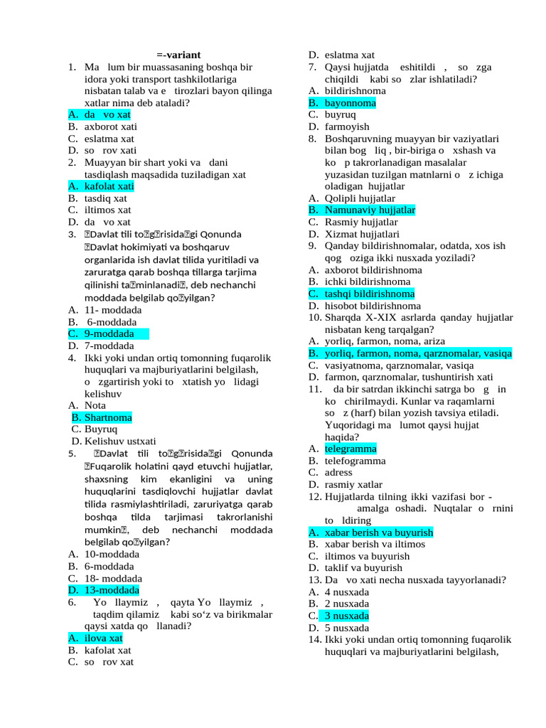 ...Yakuniy savollari javoblari | PDF