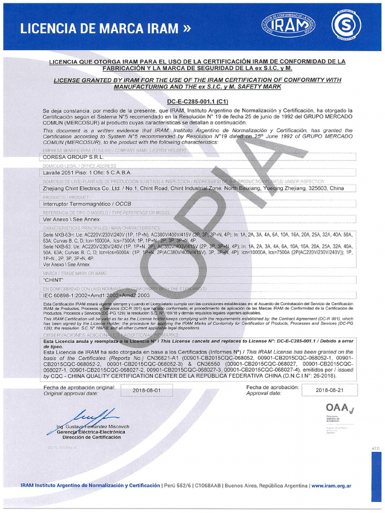 NXB-63 - NXB-63H - Certificado Iram | PDF