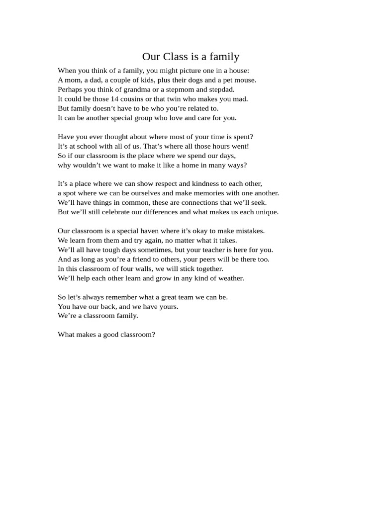 Our Class Is A Family | PDF