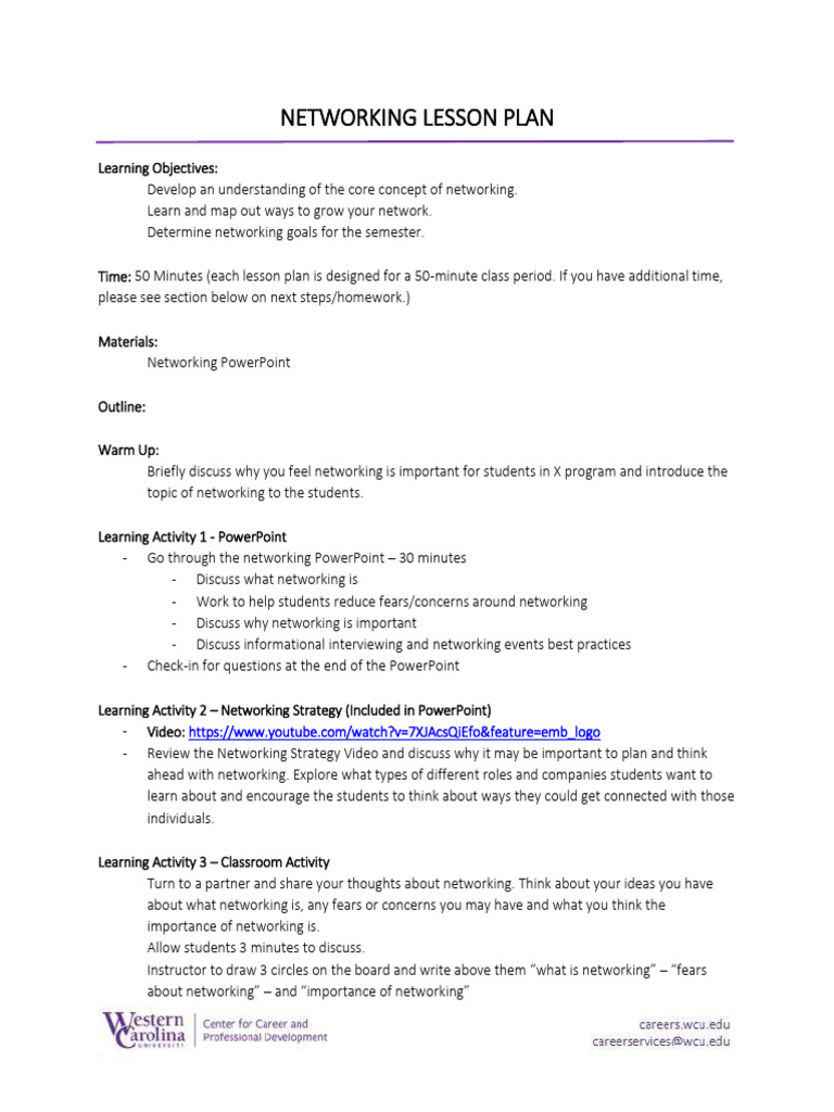 CCPD Networking Lesson Plan | PDF | Lesson Plan | Learning