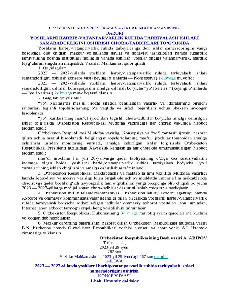 Yoshlarni Harbiy-Vatanparvarlik Ruhida Tarbiyalash Ishlari Samaradorligini Oshirish Chora ...