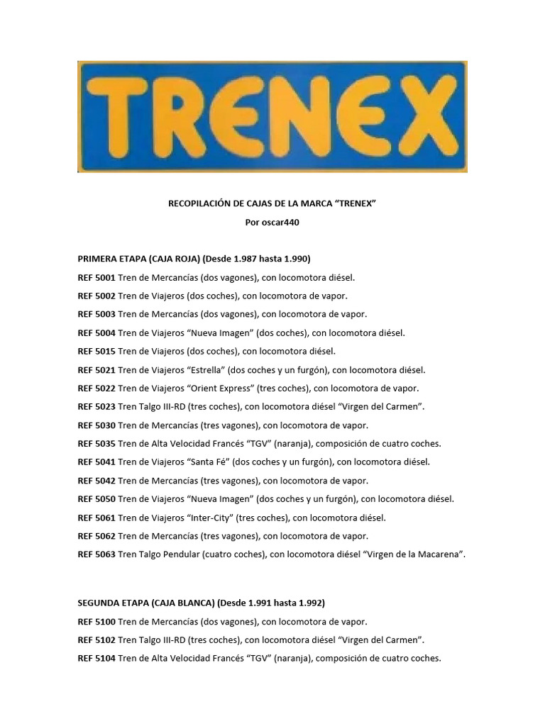 Listado Trenex | PDF