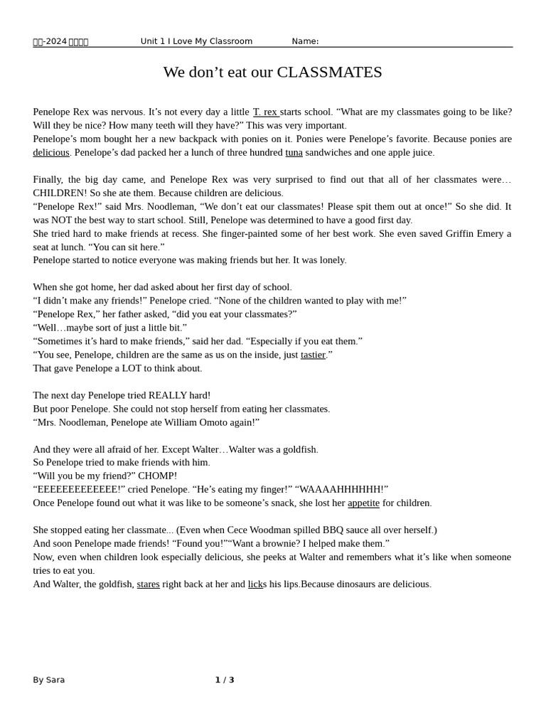 We Don't Eat Our Classmates 练习单 | PDF
