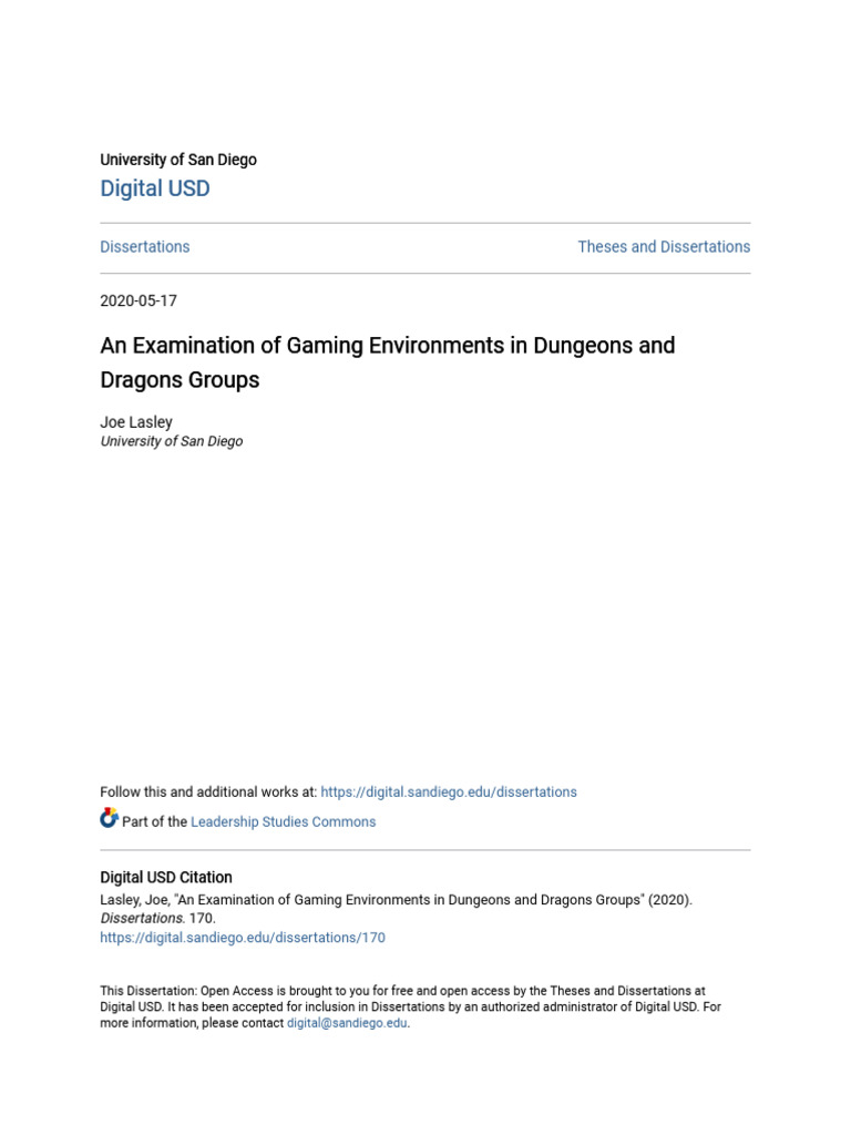 An Examination of Gaming Environments in Dungeons and Dragons Groups ...