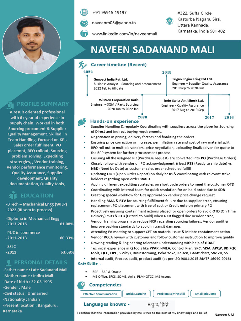 Naveen S M CV | PDF | Business Process | Business