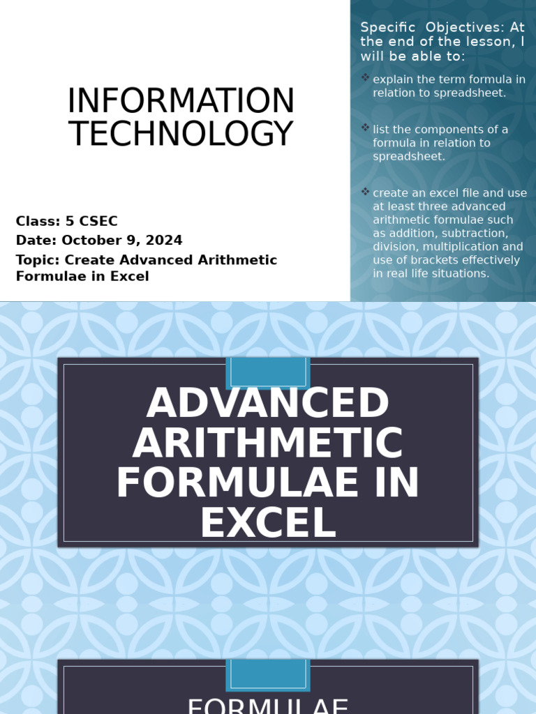 Arithmetic Formulae (Addition, Subtraction, Division & Multiplication ...