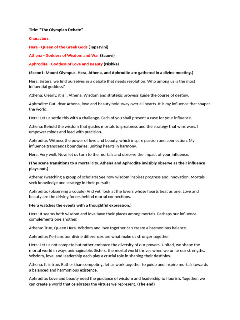 Greek Mythology Skit Script | PDF