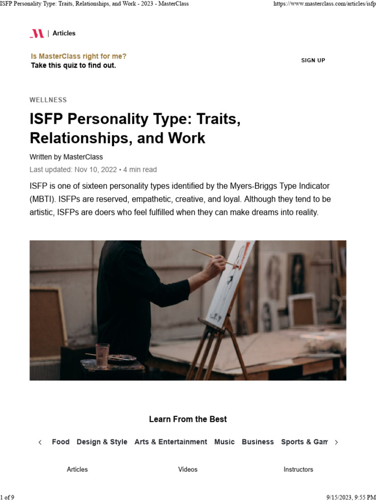 ISFP Personality Type Traits, Relationships, and Work - 2023 - MasterClass | PDF | Personality ...