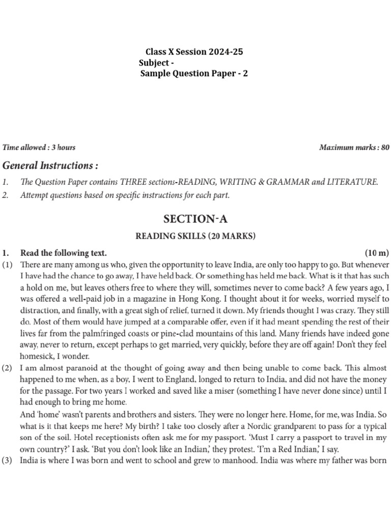 English Cbse 2025 Sample Paper 2 | PDF