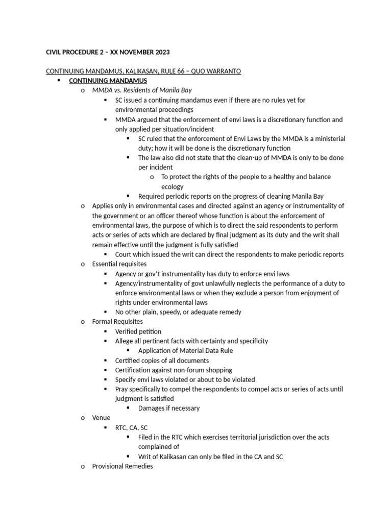 (Rule 66) XX November 2023 - Civpro 2 | PDF | Writ | Mandamus