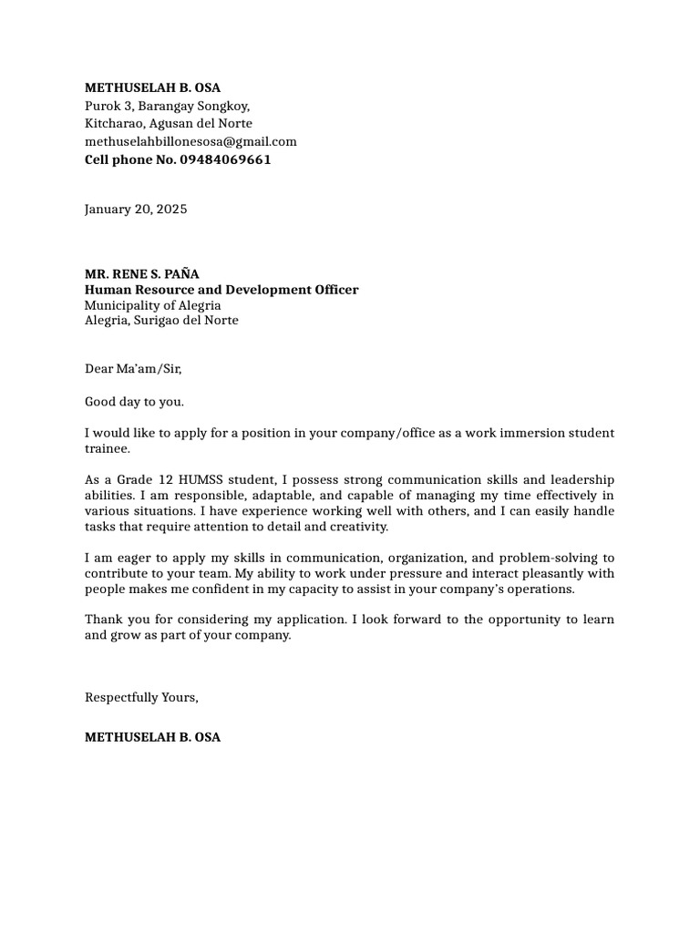 Application Letter (Osa) | PDF